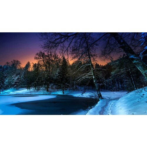 Картина на холсте 60x110 Альянс Лес "Природа красиво пруд зима снег" на подрамнике / интерьер/ декор