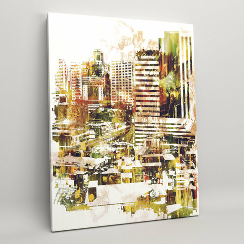 Картина на холсте (интерьерный постер) "Иллюстрация - Гонконг", с деревянным подрамником, размер 30x40 см