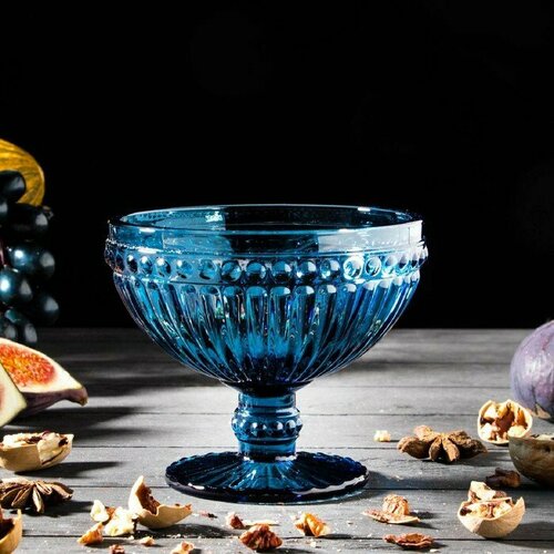 Креманка стеклянная «Босфор», 350 мл, 12×11 см, цвет синий (комплект из 5 шт)