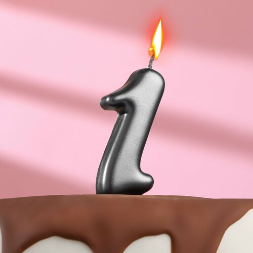 Свеча в торт "Овал" , цифра 1 , графит, 6,3 см