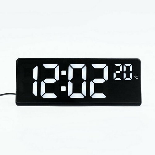Часы электронные настольные, с будильником, термометром, 2 ААА, белые цифры,17.5 x 6.8 см