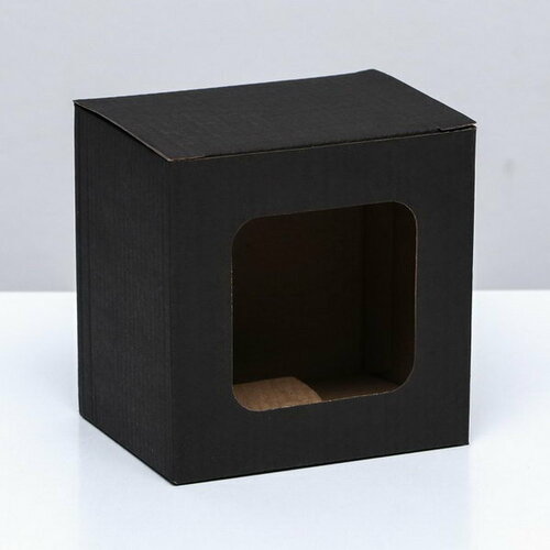 Коробка под кружку, с окном, черная 12 x 9.5 x 12 см, 10 шт.