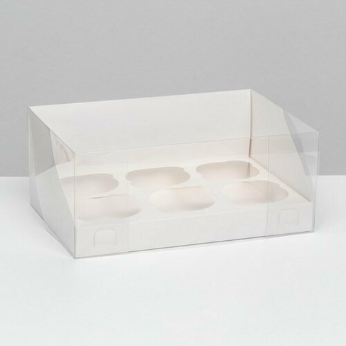 Кондитерская складная коробка для 6 капкейков, белая 23.5 x 16 x 14 см