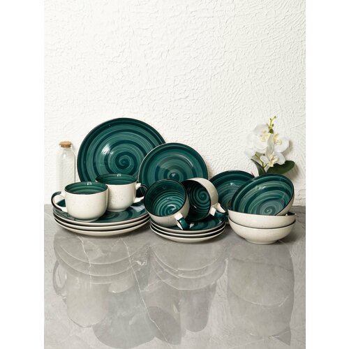 Набор посуды столовой 16 предметов керамика Аэрограф Морской бриз