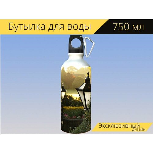 Бутылка фляга для воды "Классический, украшение, декоративный" 750 мл. с карабином и принтом