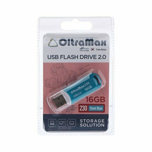 Флешка OltraMax 230, 16 Гб, USB2.0, чт до 15 Мб/с, зап до 8 Мб/с, синяя (комплект из 3 шт)