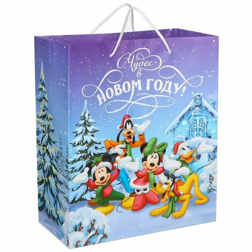 Подарочный пакет Disney "Чудес в Новом году", Микки и его друзья, ламинат, вертикальный, 23х27х11,5 см