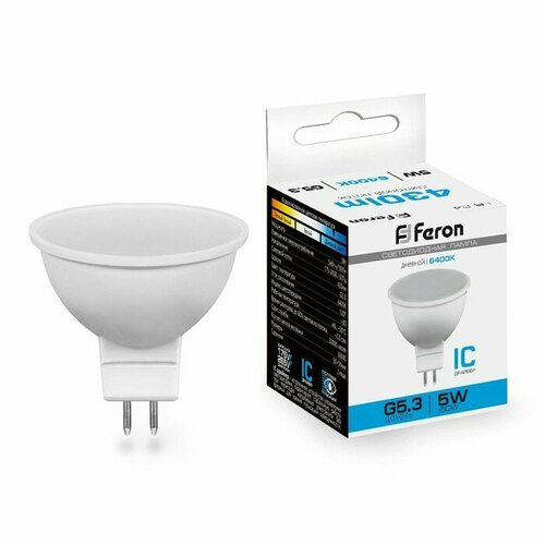 FERON Лампа светодиодная FERON, 5 Вт, G5.3, 6400 К, холодный белый