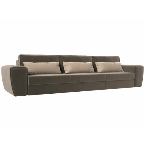 Прямой диван-кровать Лига-008 Long, Велюр коричневый, бежевый