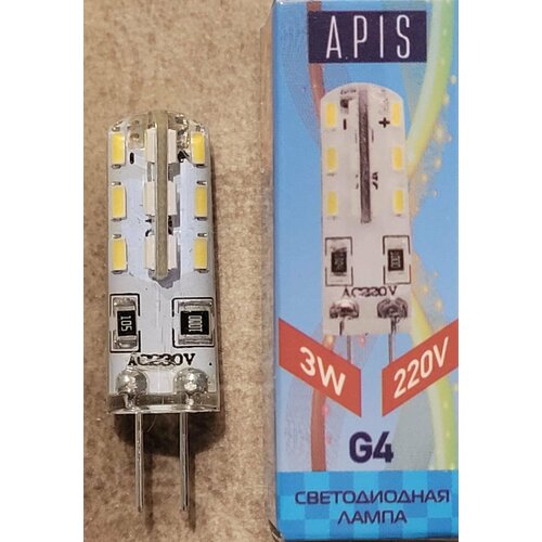 Светодиодная лампочка APIS G4, мощность 3 Вт, напряжение 220 В, цветовая температура 6400К (размер 35х9)