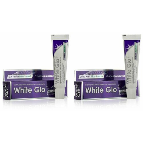 White Glo Зубная паста "Отбеливающая 2в1", с ополаскивателем, 24гр, 2шт