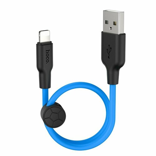 Кабель-переходник USB to Lightning HOCO X21i Plus Silicone Lightning 25см (черный с синим)