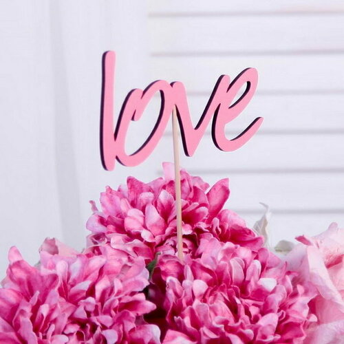 Топпер "Love" розовый 12.9х6.7 см, 10 шт.