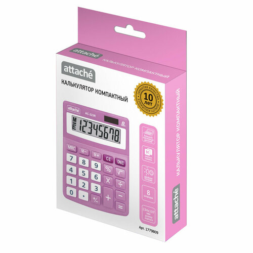 Калькулятор настольный Attache, AС-223R,8р, двойное питание, розовый