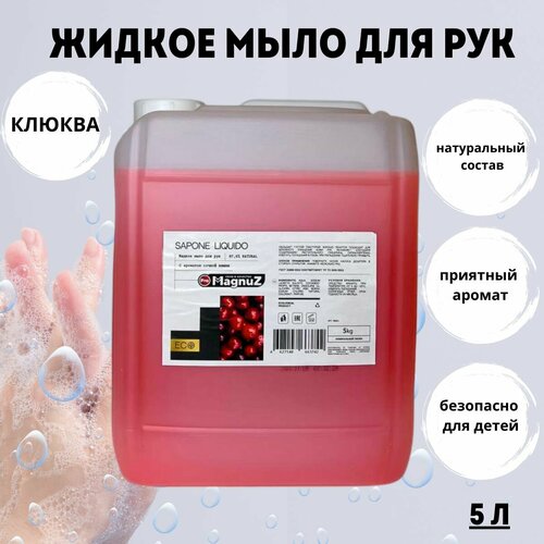 Жидкое мыло для рук 5 литров Клюква. Антибактериальный и гипоаллергенный эффект Magnuz-PRO