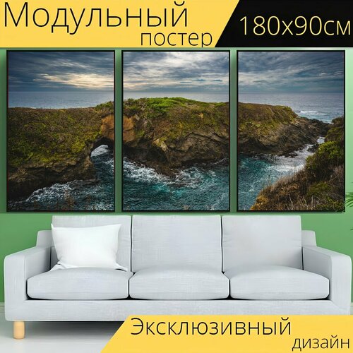 Модульный постер "Морской берег, пейзаж, вода" 180 x 90 см. для интерьера