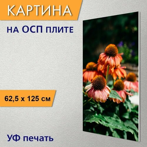 Вертикальная картина на ОСП "Шишки, цветы, лепестки апельсина" 62x125 см. для интерьериа