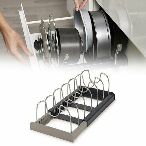 Подставка - держатель для крышек, кастрюль из нержавейки, тарелок, сковородок, форм для выпечек на кухню в шкаф