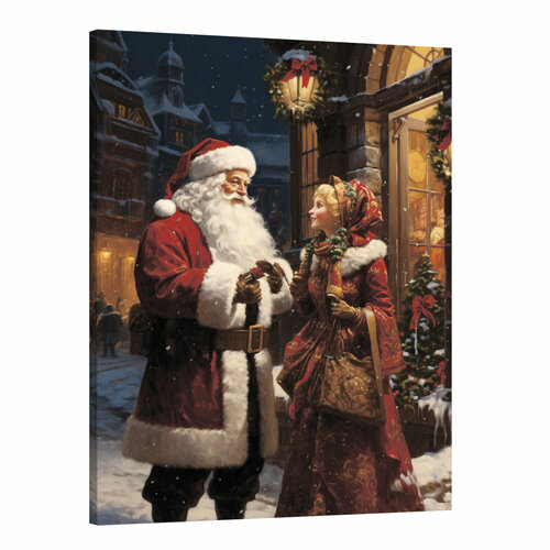 Интерьерная картина 50х70 "Встреча Деда Мороза и Снегурочки"