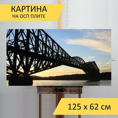 Картина на ОСП 125х62 см. "Мост, архитектуры, река" горизонтальная, для интерьера, с креплениями