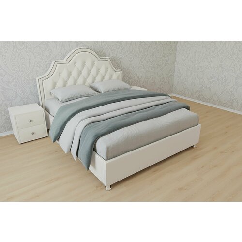 Двуспальная кровать Мирабель 180x200 основание металлическое с ламелями велюр белый без ножек