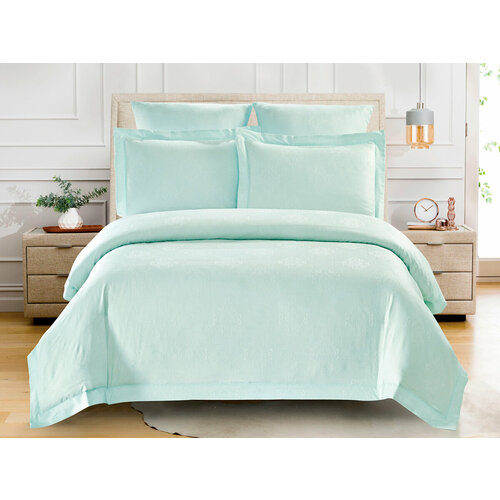 Комплект постельного белья Cleo Soft cotton, 024-SC, семейное, жаккард, голубой 