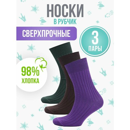Носки Big Bang Socks, 3 пары, размер 40-44, коричневый, фиолетовый, зеленый