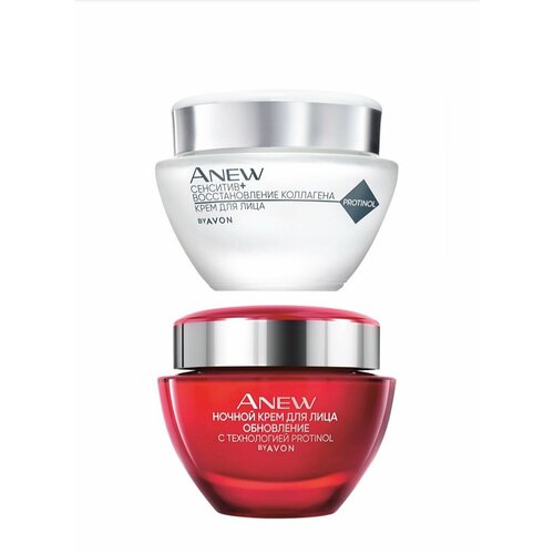 AVON Набор Крем для лица ANEW Обновление. Сенситив+восстановление коллагена. 2х50 мл