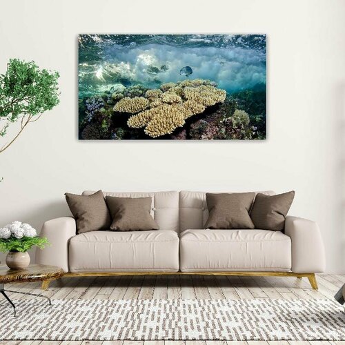 Картина на холсте 60x110 LinxOne "Белые кораллы под водой" интерьерная для дома / на стену / на кухню / с подрамником