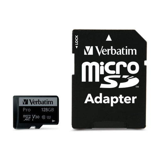 Карта памяти Verbatim 128Gb 90MB/s MicroSD PRO Class 10 UHS-I с адаптером