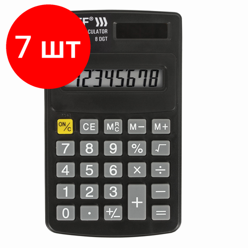 Комплект 7 шт, Калькулятор карманный STAFF STF-818 (102х62 мм), 8 разрядов, двойное питание, 250142