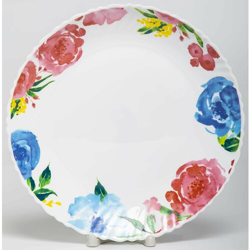 Набор тарелок 6 шт обеденных столовых 24 см на 6 персон Венера Роза Акварель, стекло, мелкие