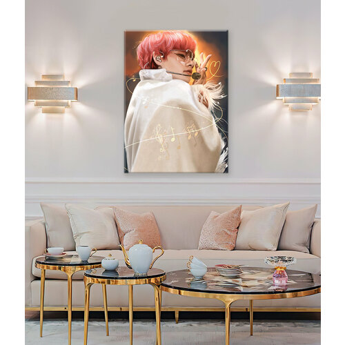 Картина/Картина на холсте/Картина на холсте для интерьера/Картина на стену/Картина для дома/- Ким Тэхён с розовыми волосами в очках BTS 20х30