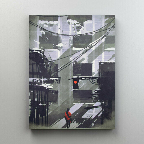 Интерьерная картина на холсте "Человек, идущий по заброшенному городу" размер 30x40 см