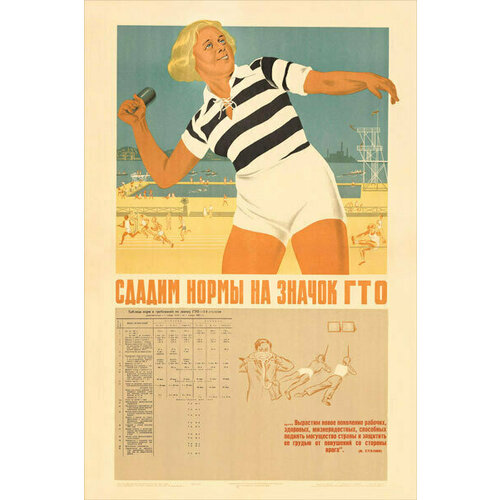 Плакат, постер на бумаге СССР/ Сдадим нормы на значок ГТО. Размер 42 х 60 см