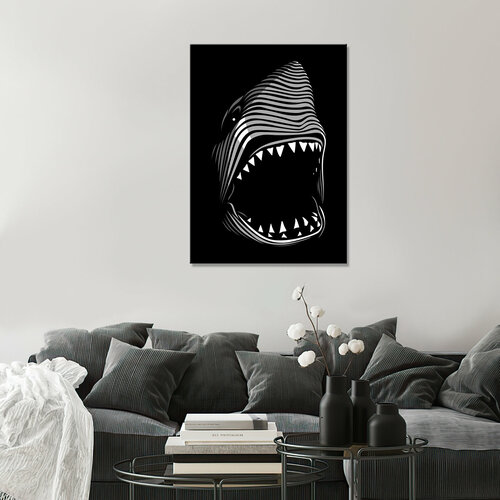 Интерьерная картина на холсте - Акула чёткие графичные линии чёрный фон 30х40