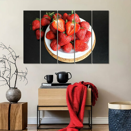 Модульная картина/Модульная картина на холсте/Модульная картина в подарок/ Ягоды/ Клубника на тарелке/Berries/ Strawberries on a plate 150х100