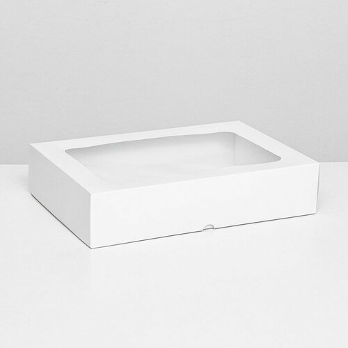 Коробка складная, крышка-дно, с окном, белый, 30 х 20 х 6,5 см, 5 шт