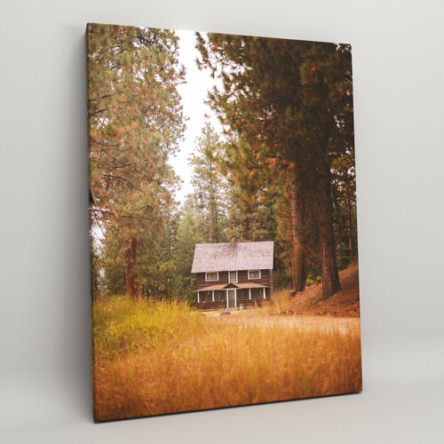 Картина на холсте (интерьерный постер) "Домик в лесу" в скандинавском стиле, с деревянным подрамником, размер 30x40 см