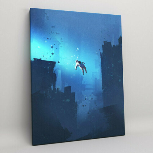 Картина на холсте (интерьерный постер) "Космонавт под водой", с деревянным подрамником, размер 30x40 см