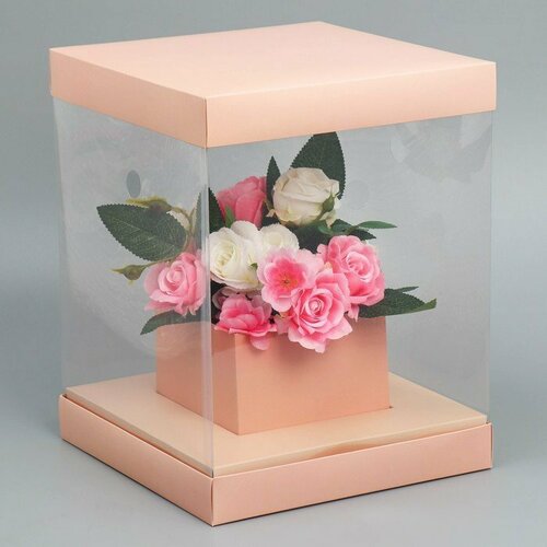 Коробка для цветов с вазой и PVC окнами складная «Персик», 23 х 30 х 23 см (комплект из 4 шт)