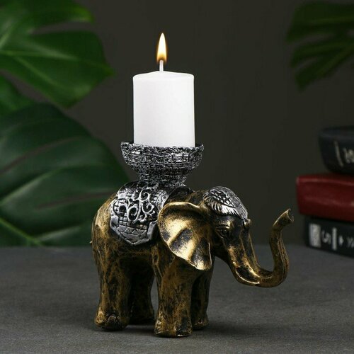 Подсвечник "Слон", золотой 13х19 см, для свечи d=4 см (комплект из 2 шт)