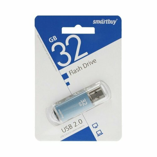 Флешка Smartbuy V-Cut, 32 Гб, USB 2.0, чт до 25 Мб/с, зап до 15 Мб/с, синяя (комплект из 2 шт)