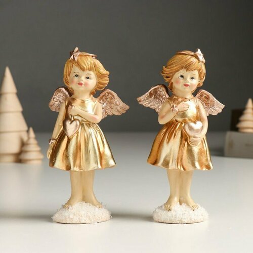 Сувенир полистоун "Девочка-ангел в золотом платье, с сердцем" микс 4х7х14 см (комплект из 3 шт)