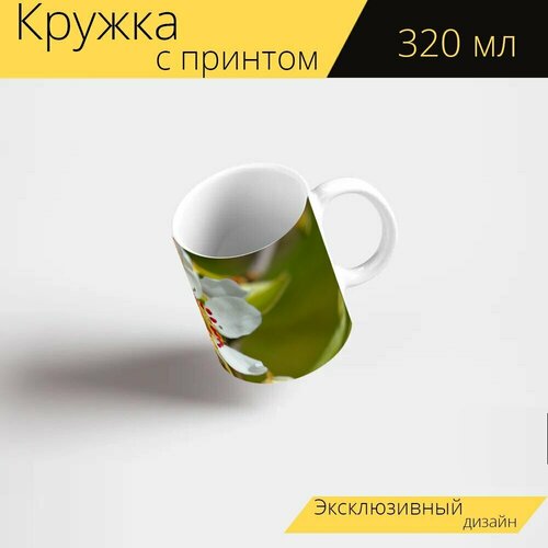 Кружка с рисунком, принтом "Цветение груши, фруктовое дерево цветущие, закрывать" 320 мл.