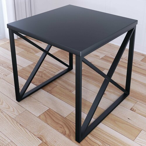 Стол кухонный Loft с квадратной столешницей цвета антрацит из массива сосны 40 мм и черными металлическими крестообразными ножками, 70x70х75 см