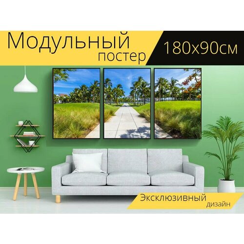 Модульный постер "Майами, летом, пляж" 180 x 90 см. для интерьера