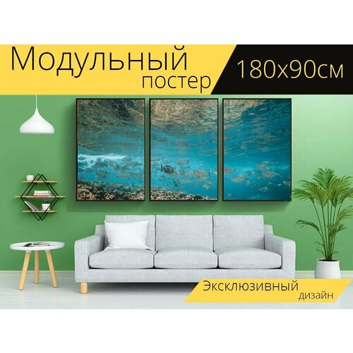 Модульный постер "Морское дно, пейзаж, морской" 180 x 90 см. для интерьера