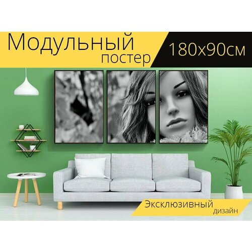 Модульный постер "Женщина, красивая, лицо" 180 x 90 см. для интерьера