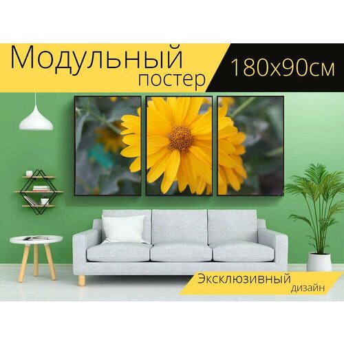 Модульный постер "Час земли, цветы, цветок" 180 x 90 см. для интерьера